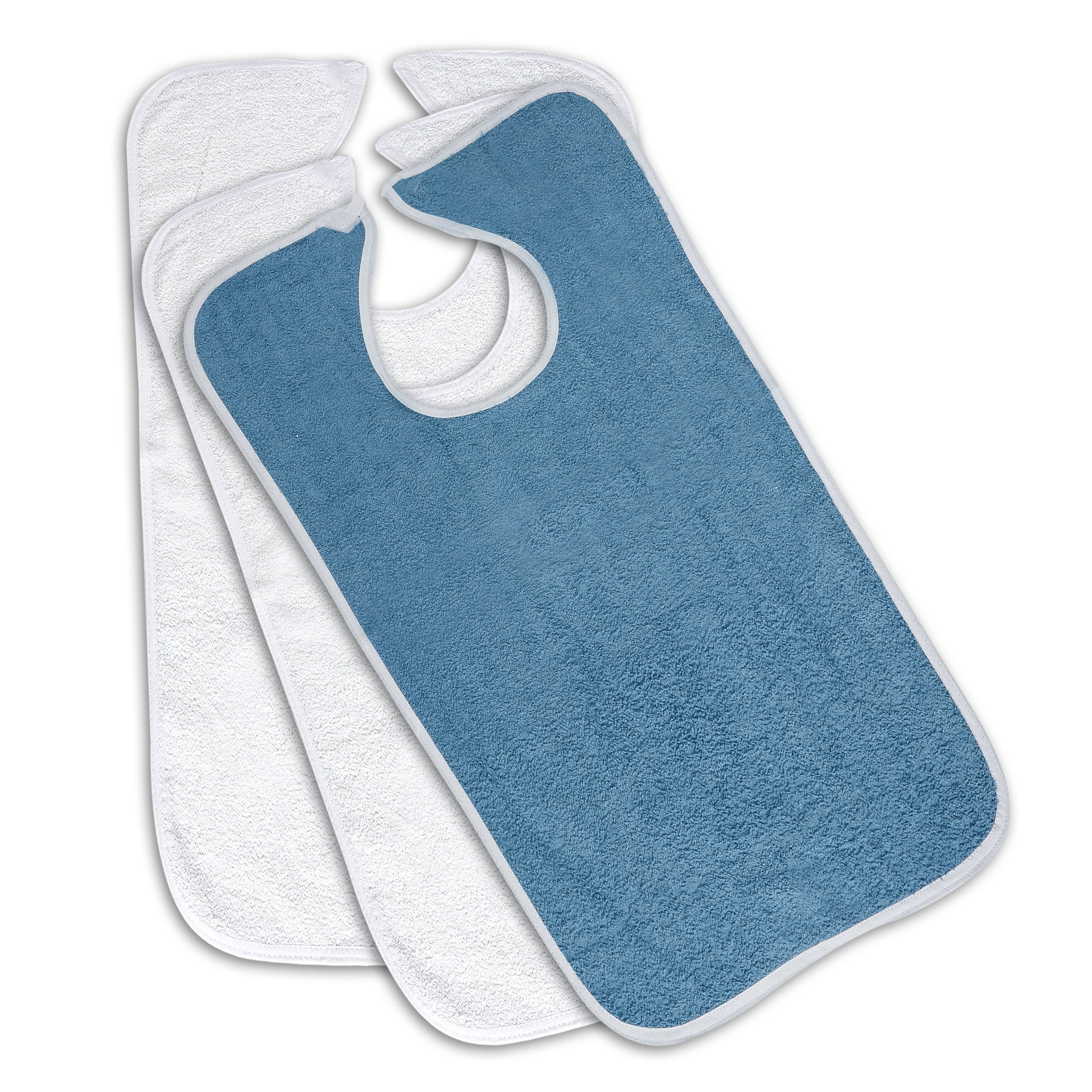 3-Pack - Blue or White Option - 100% Cotton Reusable Terry Adult Bib ...