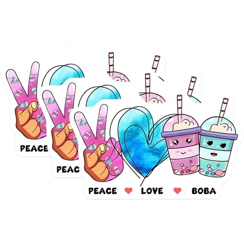 (3 Pack) Boba Tea Decals - Peace Love Boba - Milk Tea Decals - 3 Inches ...