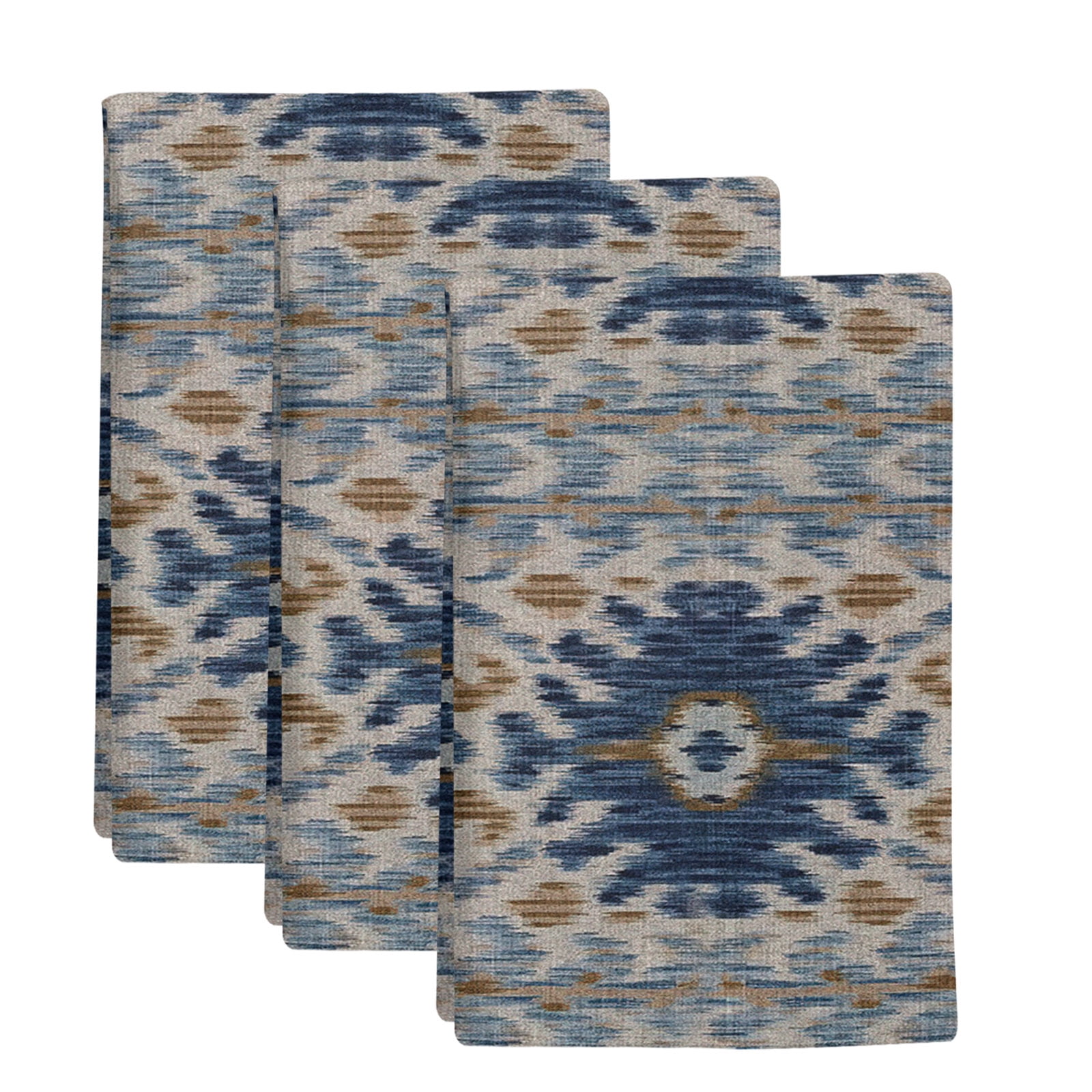 3 Pack Boho Blue Brown Kitchen Towels Ethnic Modern Geometric Abstract ...