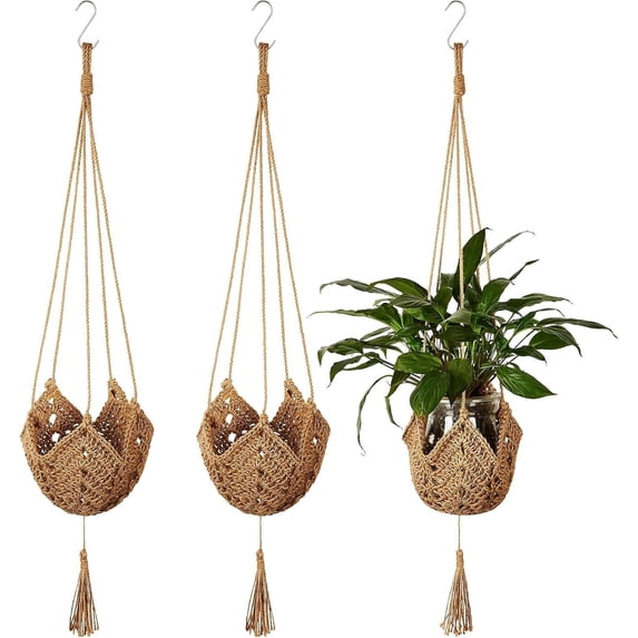 3 Pack Boho Macrame Plant Hanger, Large Hanging Planter Plant Holder ...