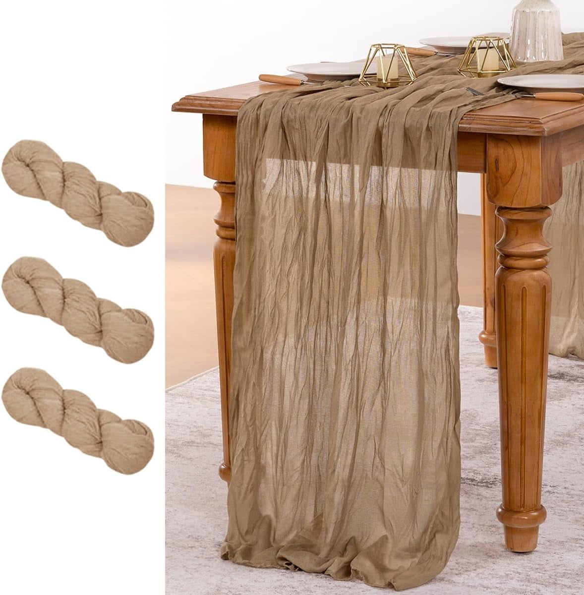 3 Pack Boho Nude Brown Cheesecloth Table Runner Gauze Rustic Tan Cheese ...