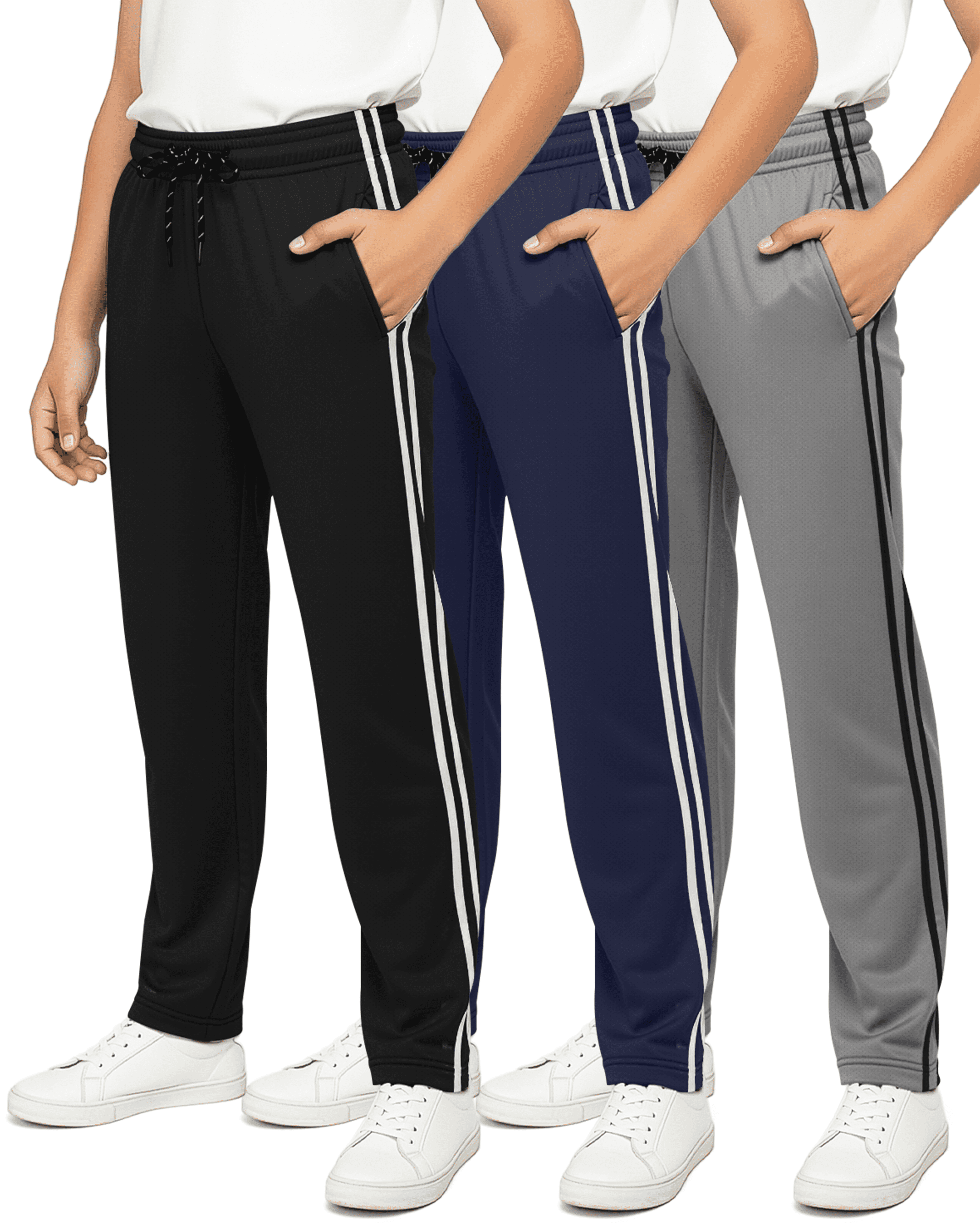 Real Essentials Boys Mesh Sweatpants 3pk Open Bottom with Pockets ...