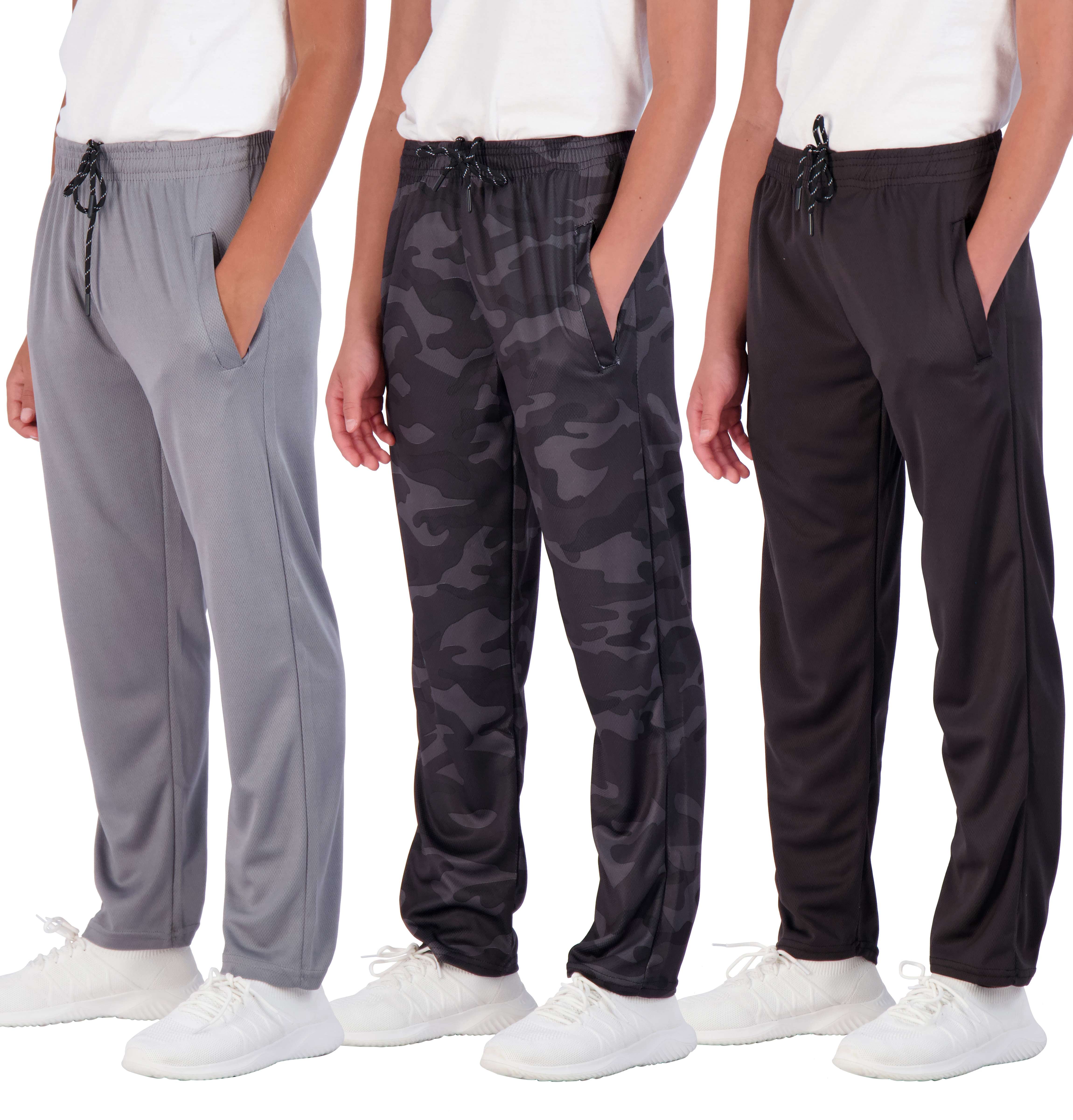 Real Essentials 3 Pack: Boys' Athletic Training Mesh Sweatpants with ...