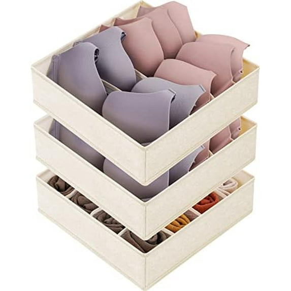 3 Pack Bra Underwear Drawer Organizer Dividers, 26 Cell Fabric Foldable ...