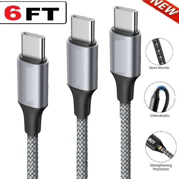 3-Pack Braided TYPE-C to Type-C Fast Charging Data SYNC Charger Cable 3 ...