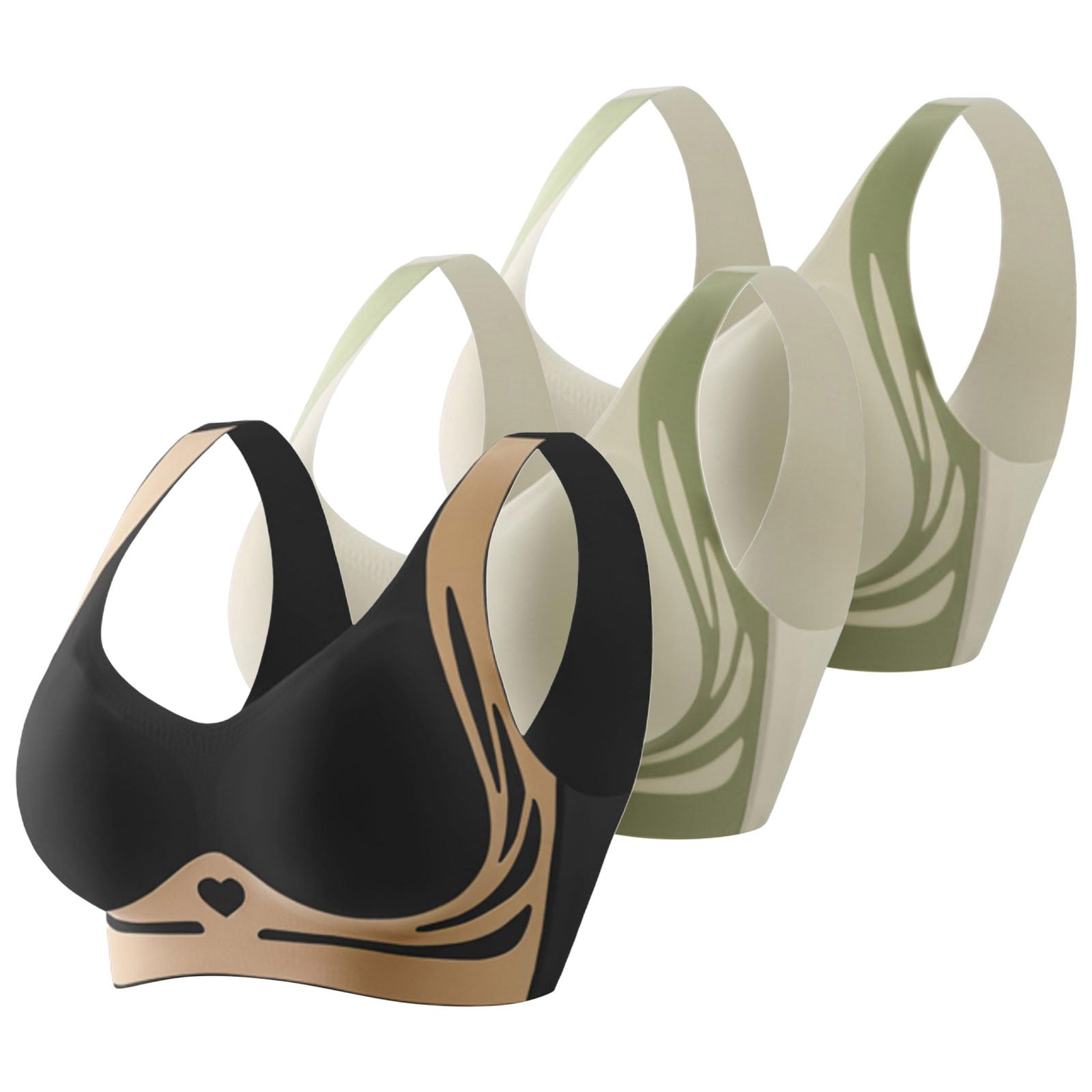 3 Pack Bras for Women No Underwire Soft Supportive Comfortable Seamless Wireless Push Up Deep V ...