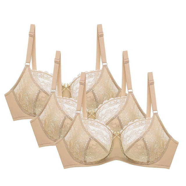 3 Pack Bras Womens Underwire Floral Lace Push Up Bra Adjustable Strap ...
