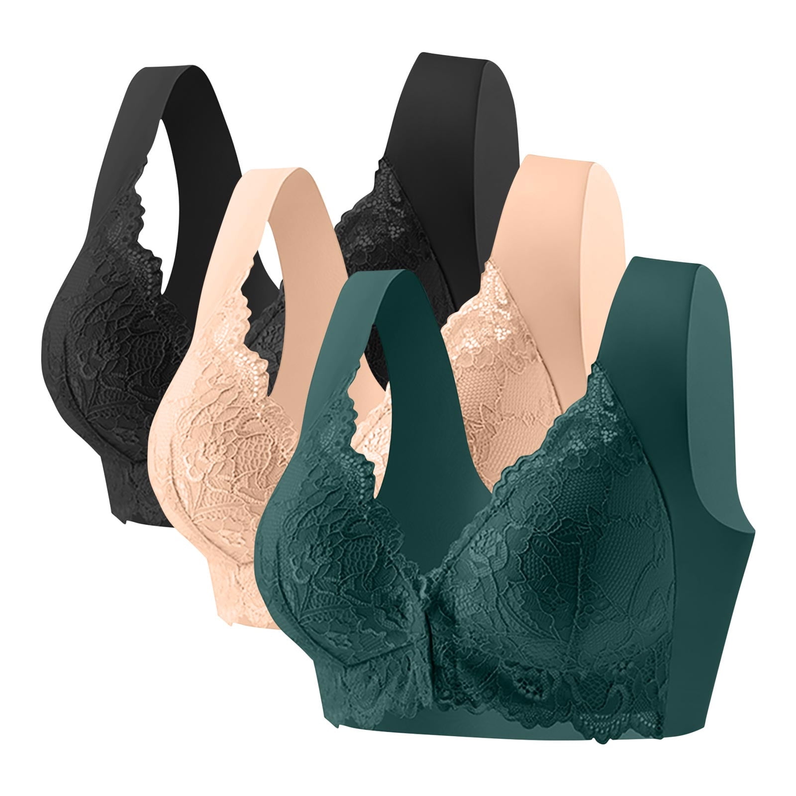 3 Pack Bras for Older Women Lace Full Cup Wireless Padded Bralette ...
