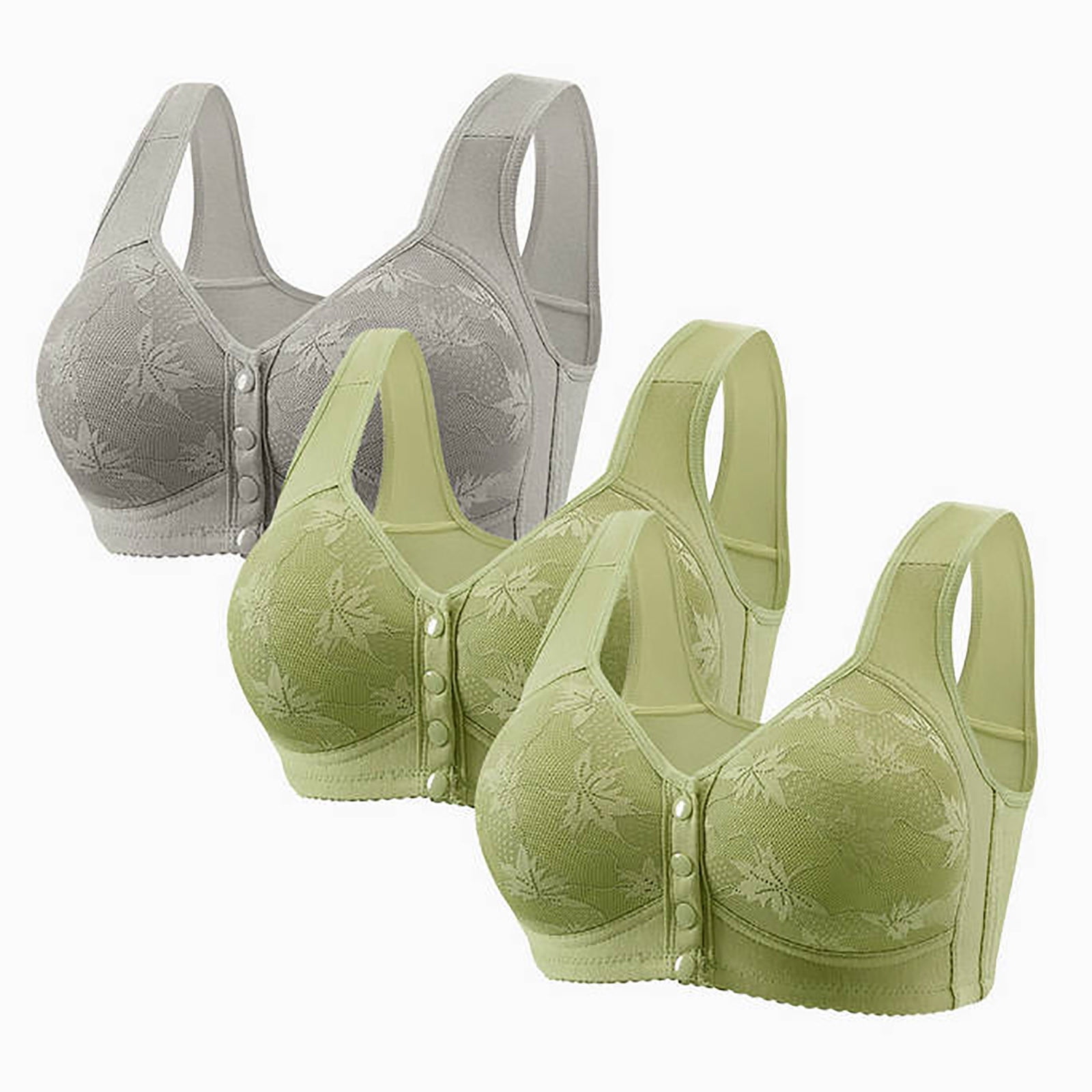 3 Pack Bras for Older Women, No Underwire Front Closure Bralette, Soft ...