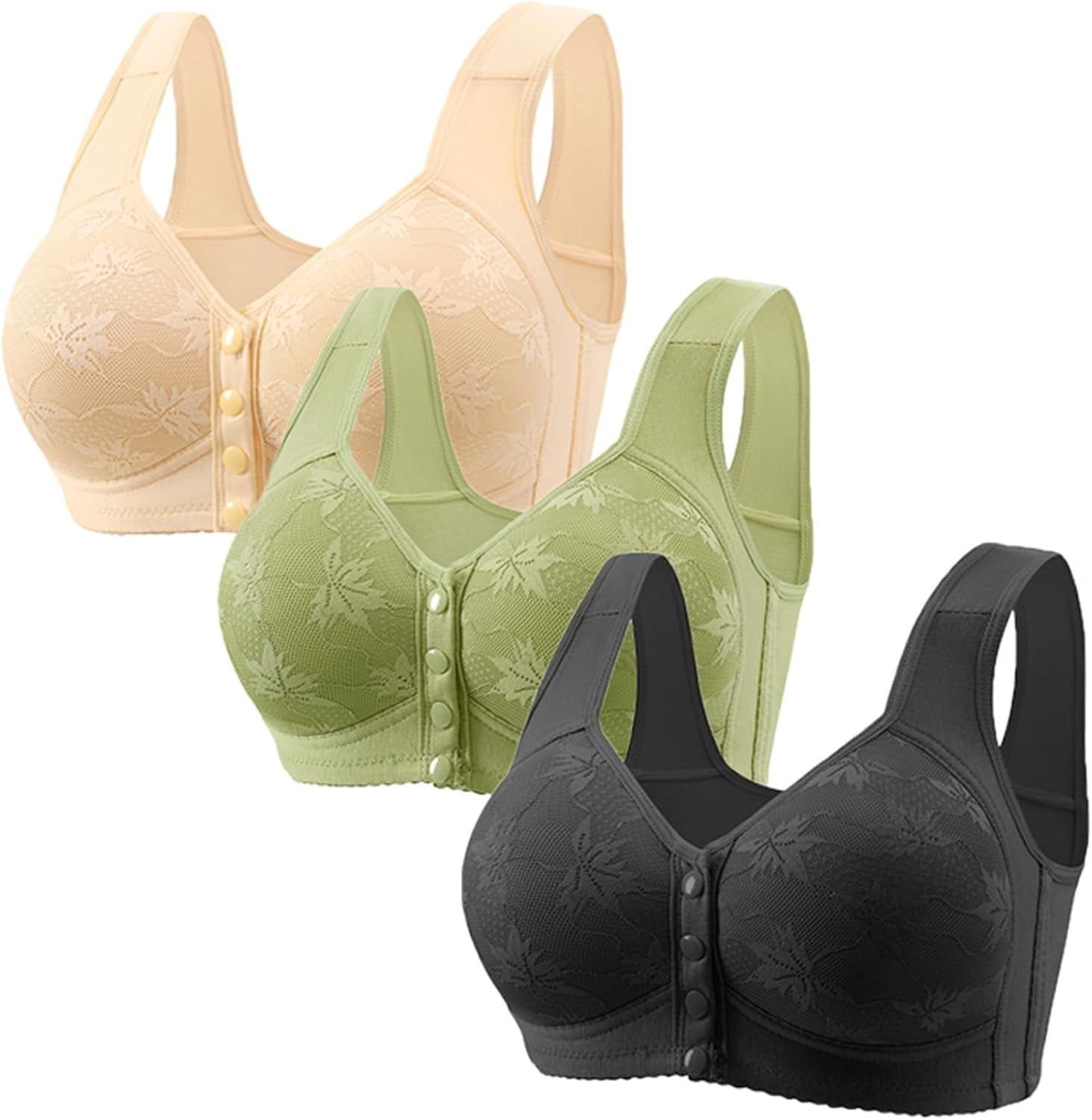 3 Pack Bras for Older Women No Underwire Front Closure Push Up Bra Full ...