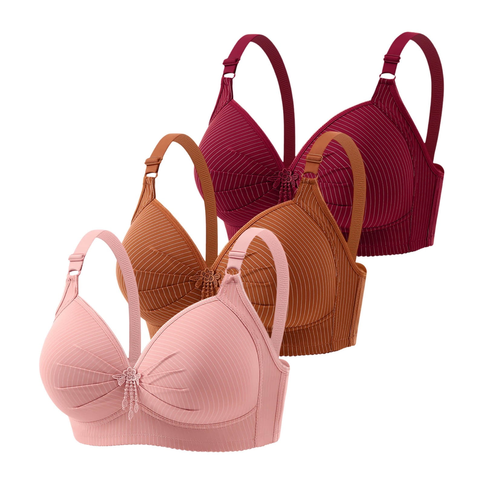 3 Pack Bras for Women No Underwire Strips Print Push Up Bra Plus Size ...