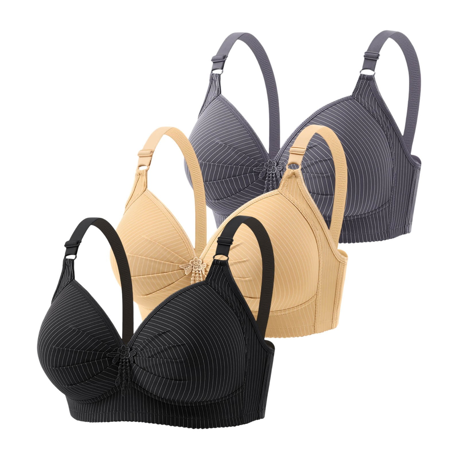 3 Pack Bras for Women No Underwire Strips Print Push Up Bra Plus Size ...