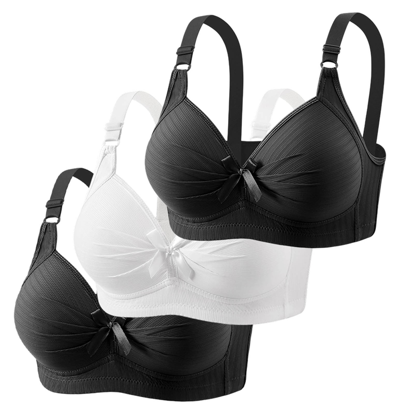 3 Pack Bras for Women No Underwire Strips Print Push Up Bra Plus Size ...