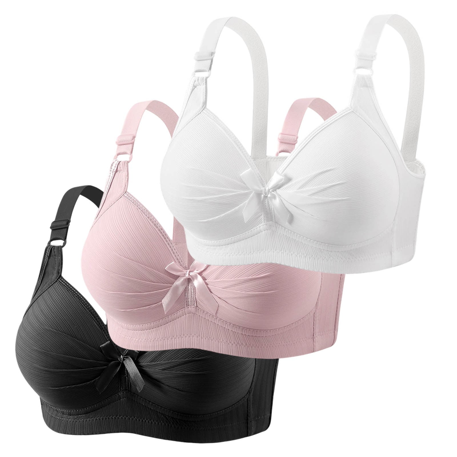 3 Pack Bras for Women No Underwire Strips Print Push Up Bra Plus Size ...