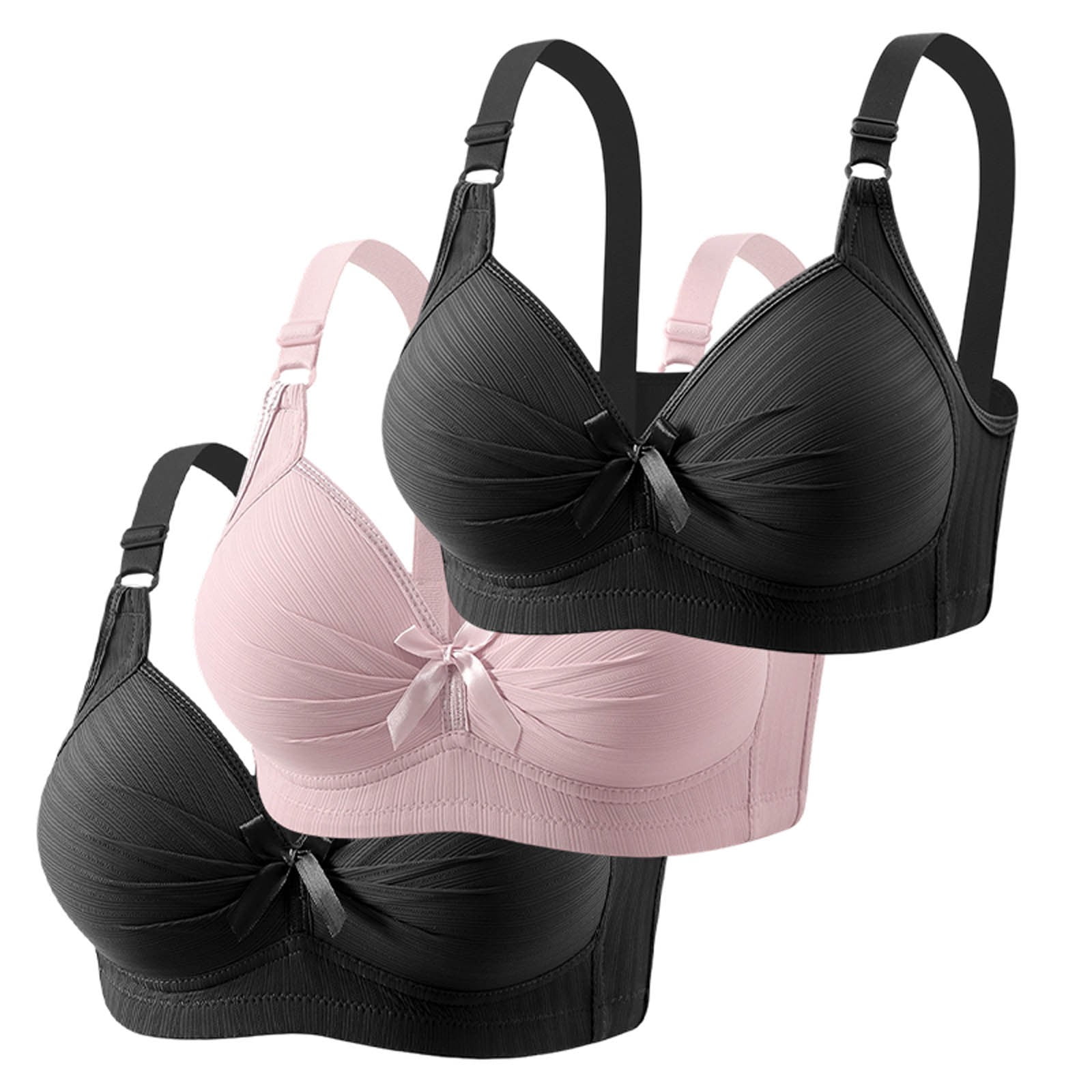 3 Pack Bras for Women No Underwire Strips Print Push Up Bra Plus Size ...