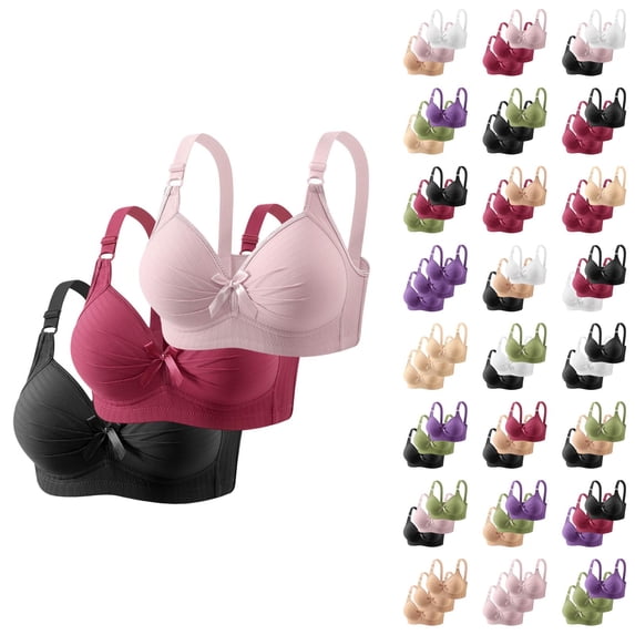 3 Pack Bras for Women Plus Size Breathable Cute Bow Adjustable Strap ...
