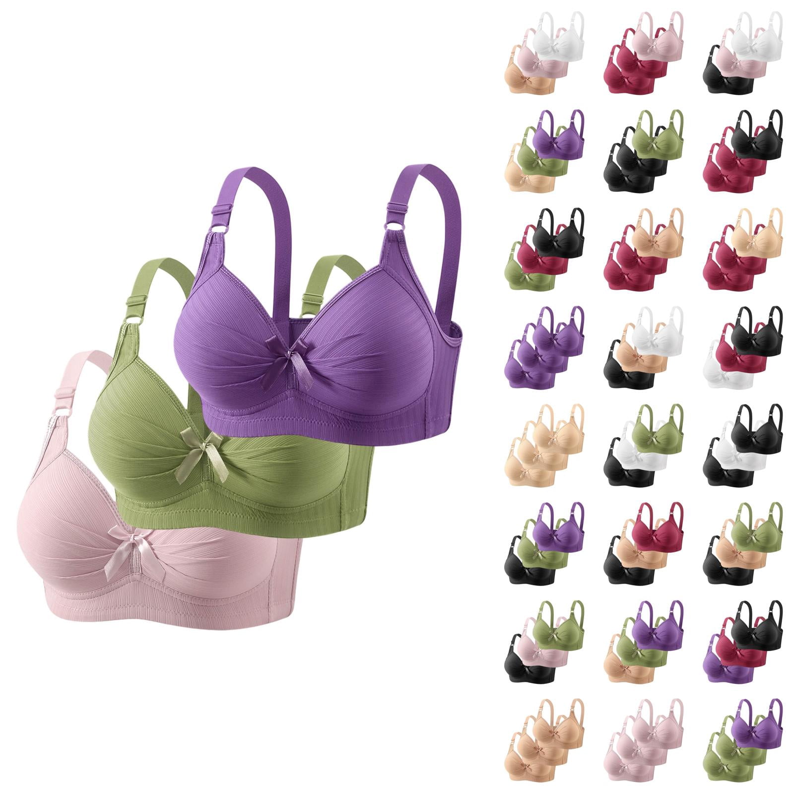 3 Pack Bras for Women Plus Size Breathable Cute Bow Adjustable Strap ...