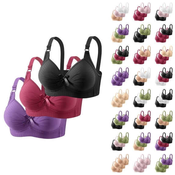3 Pack Bras for Women Plus Size Breathable Cute Bow Adjustable Strap ...