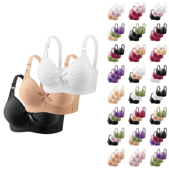 3 Pack Bras for Women Plus Size Breathable Cute Bow Adjustable Strap ...