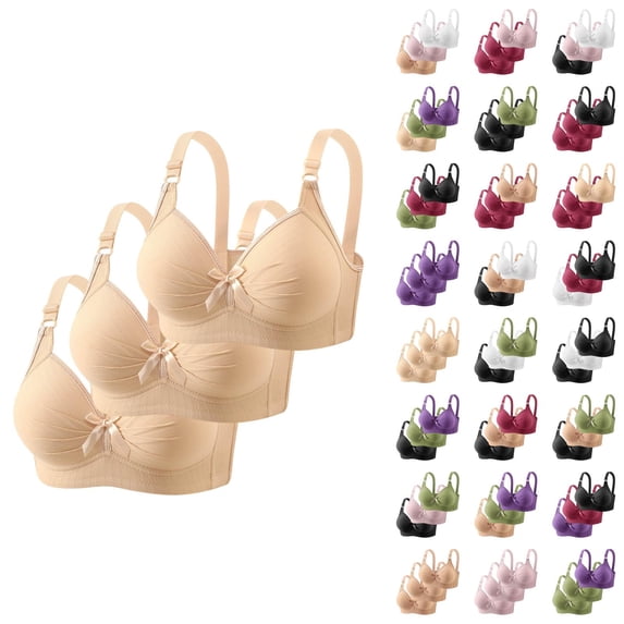 3 Pack Bras for Women Plus Size Breathable Cute Bow Adjustable Strap ...
