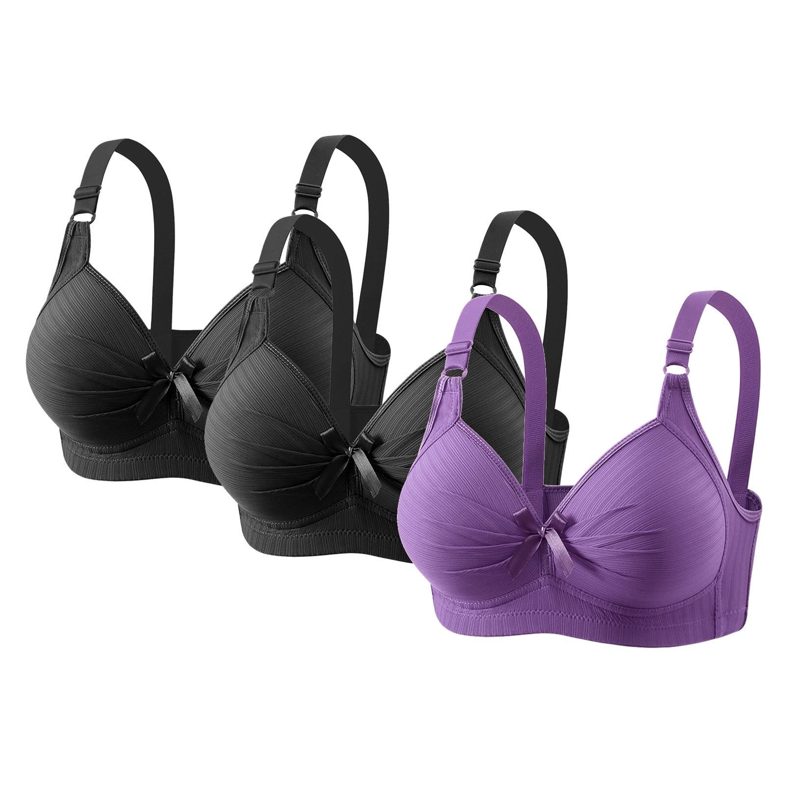 3 Pack Bras for Women Wireless Comfortable Push Up Bra Scalloped ...