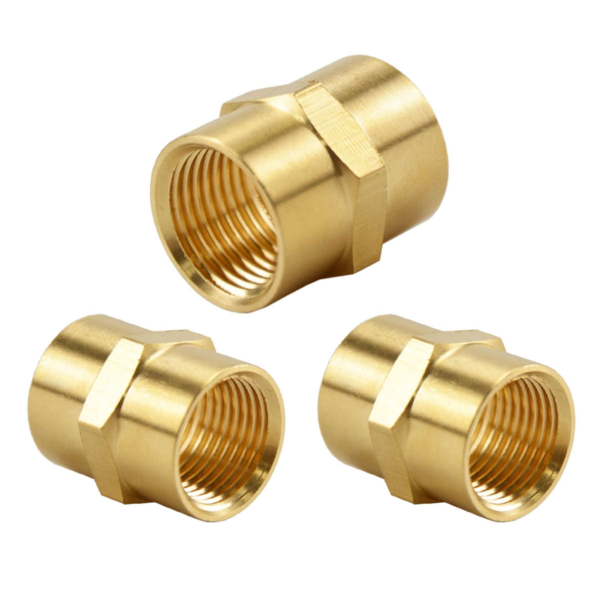 (3 Pack) Brass Coupler Reducer Adapter, 1/2" NPT Female x 1/2" NPT ...