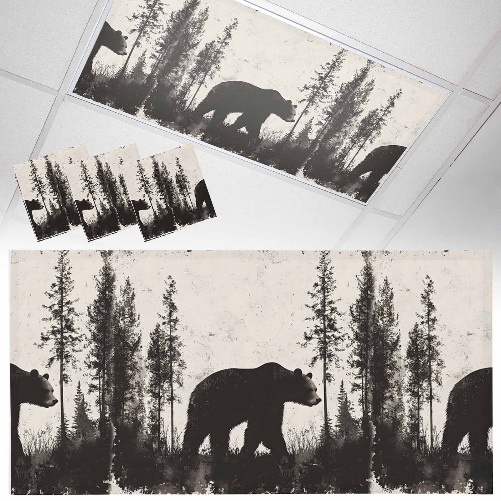 3 Pack Brown Bear Forest Silhouette Fluorescent Light Covers for ...