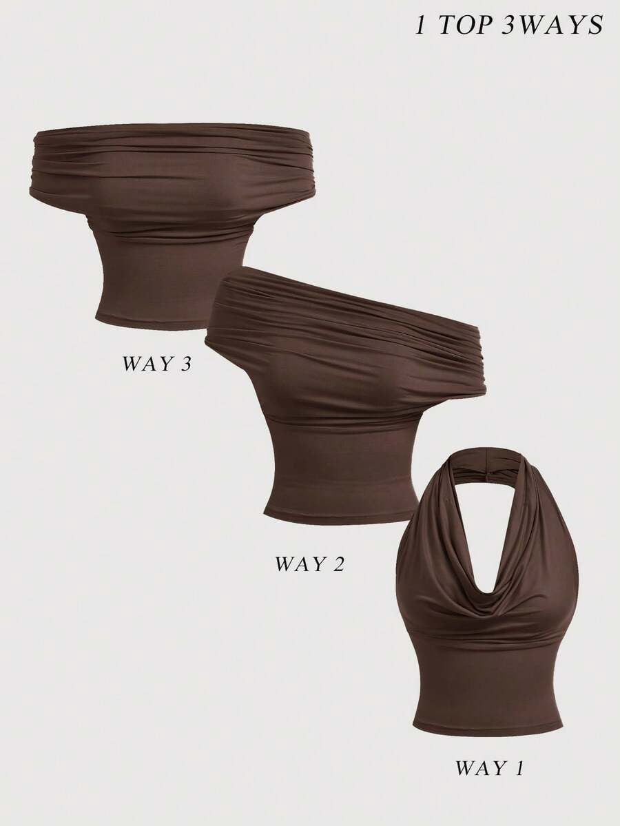 3-Pack Brown Versatile Women Tank Tops With Scrunch Neck And 3 ...