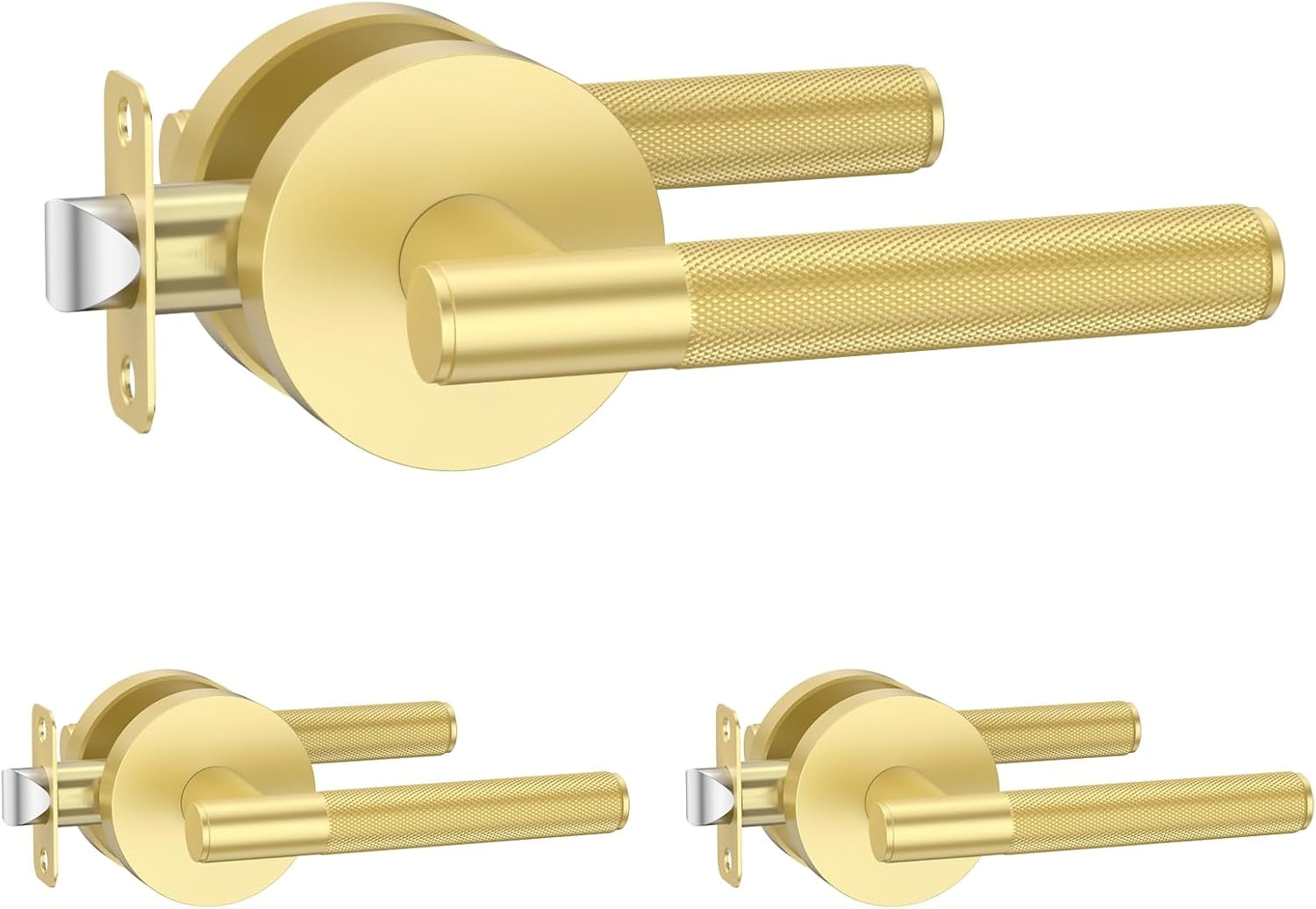 3 Pack Brushed Gold Passage Door Handles,Heavy Duty Non-Locking Door Lever for Hall, Closet ...