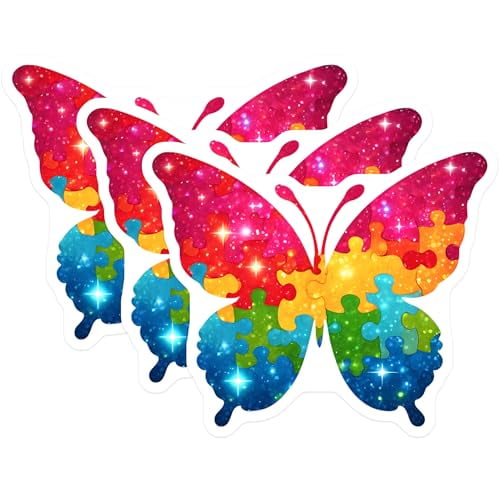 (3 Pack) Butterfly Decals - Autism Awareness - Puzzle Piece Butterfly ...