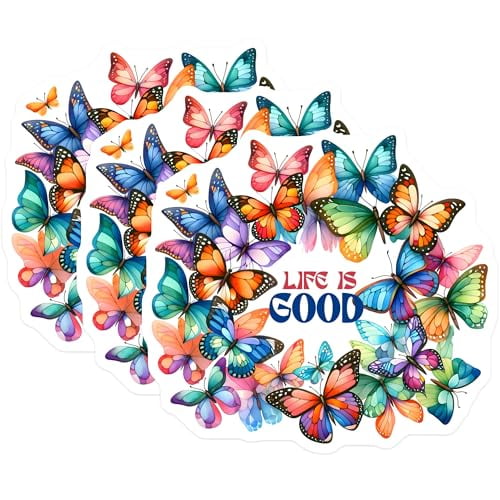 (3 Pack) Butterfly Decals - Life is Good Decal - Colorful Butterflies ...