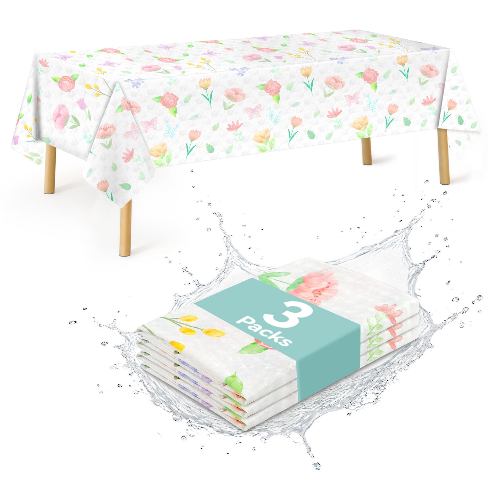 3 Pack Butterfly Flower Print Tablecloth, Disposable Plastic Butterfly ...