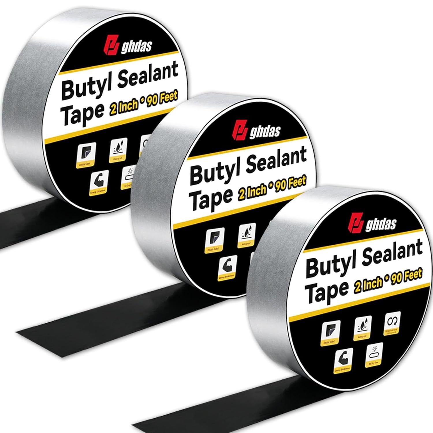3 Pack Butyl Sealant Tape 2" X 90' - Double Sided - Black Vapor Barrier ...