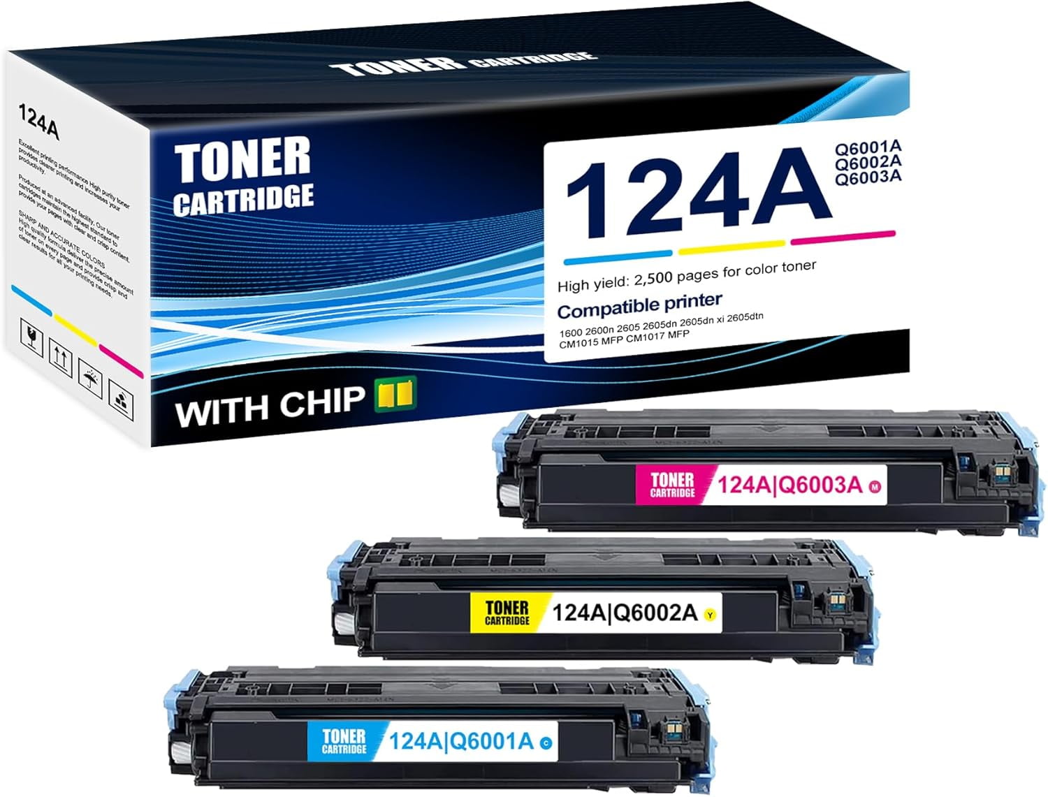 3-Pack C/M/Y 124A Q6001A Q6002A 6003A Toner Cartridge: Compatible 124A ...
