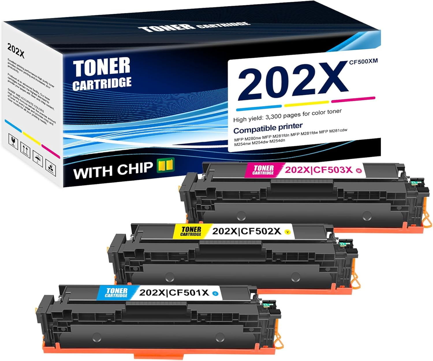 3-Pack C/M/Y 202X CF500XM Toner Cartridge: Compatible 202X CF501X ...