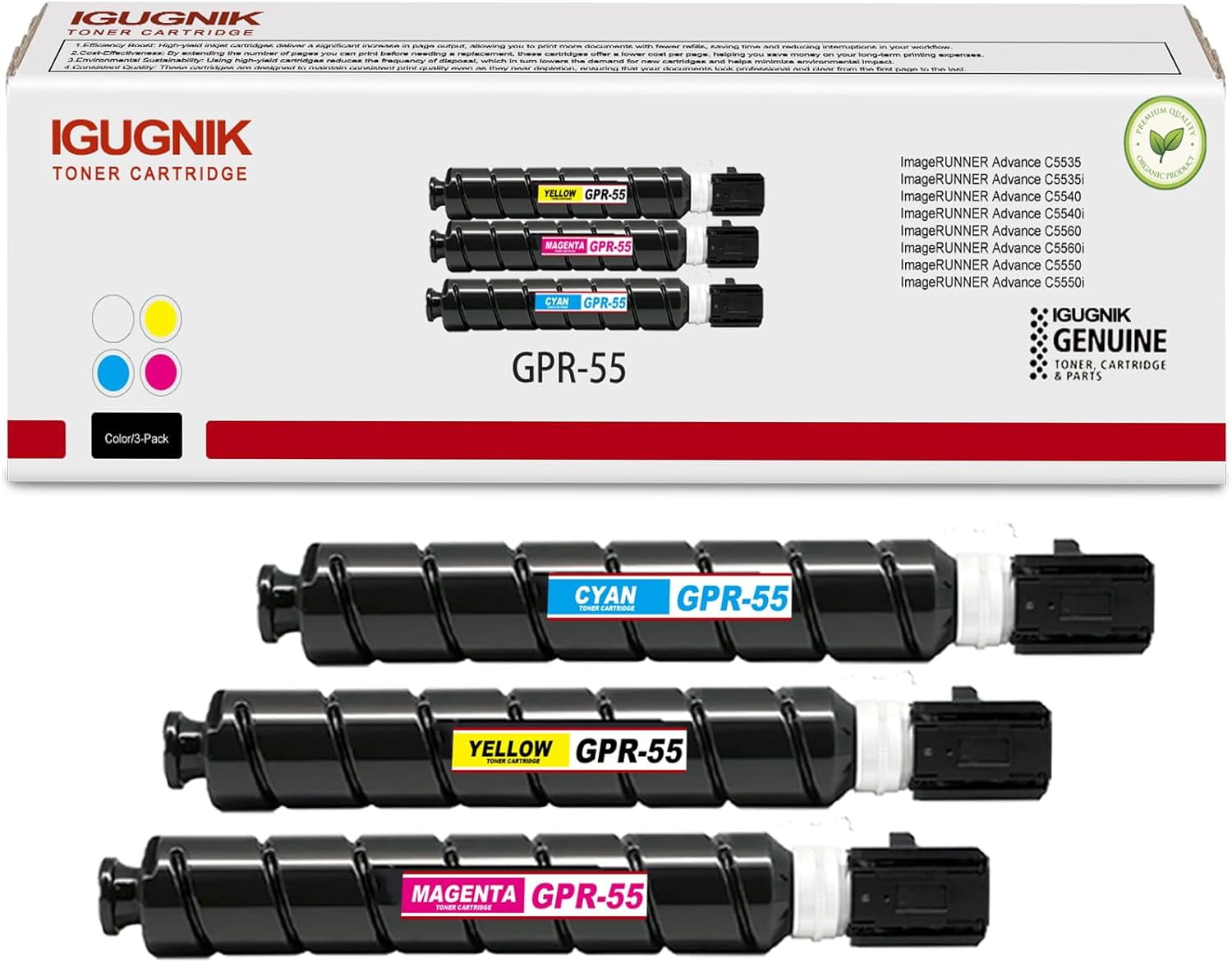 3-Pack C/M/Y GPR-55 High Yield Toner Cartridges Replacement for Canon ...