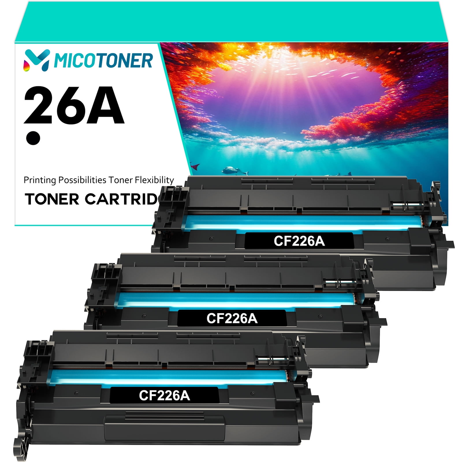 3-Pack CF226A 26A Toner Cartridge Compatible for HP CF226A 26A 26X ...