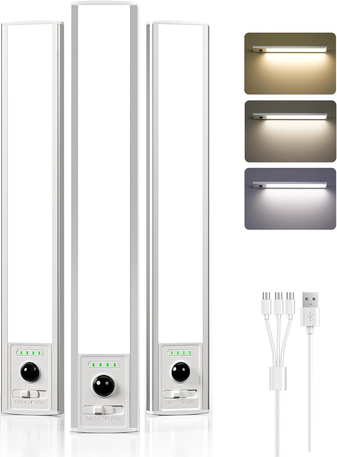 3 Pack Under Cabinet Lighting Wireless with Battery Indicator, 2000mAh ...