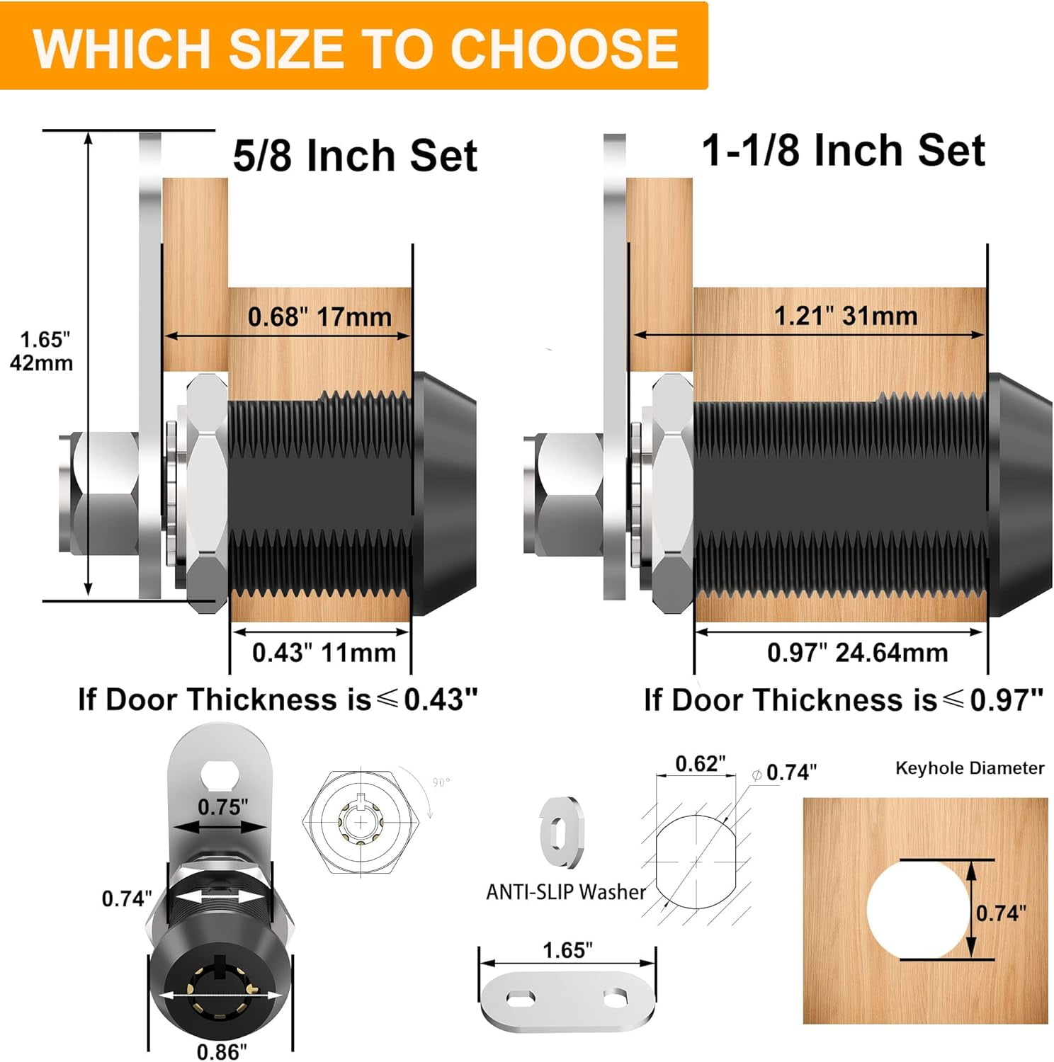 3 Pack Cabinet Locks With Keys Rv Storage Locks, 5/8" Cam Lock Keyed ...