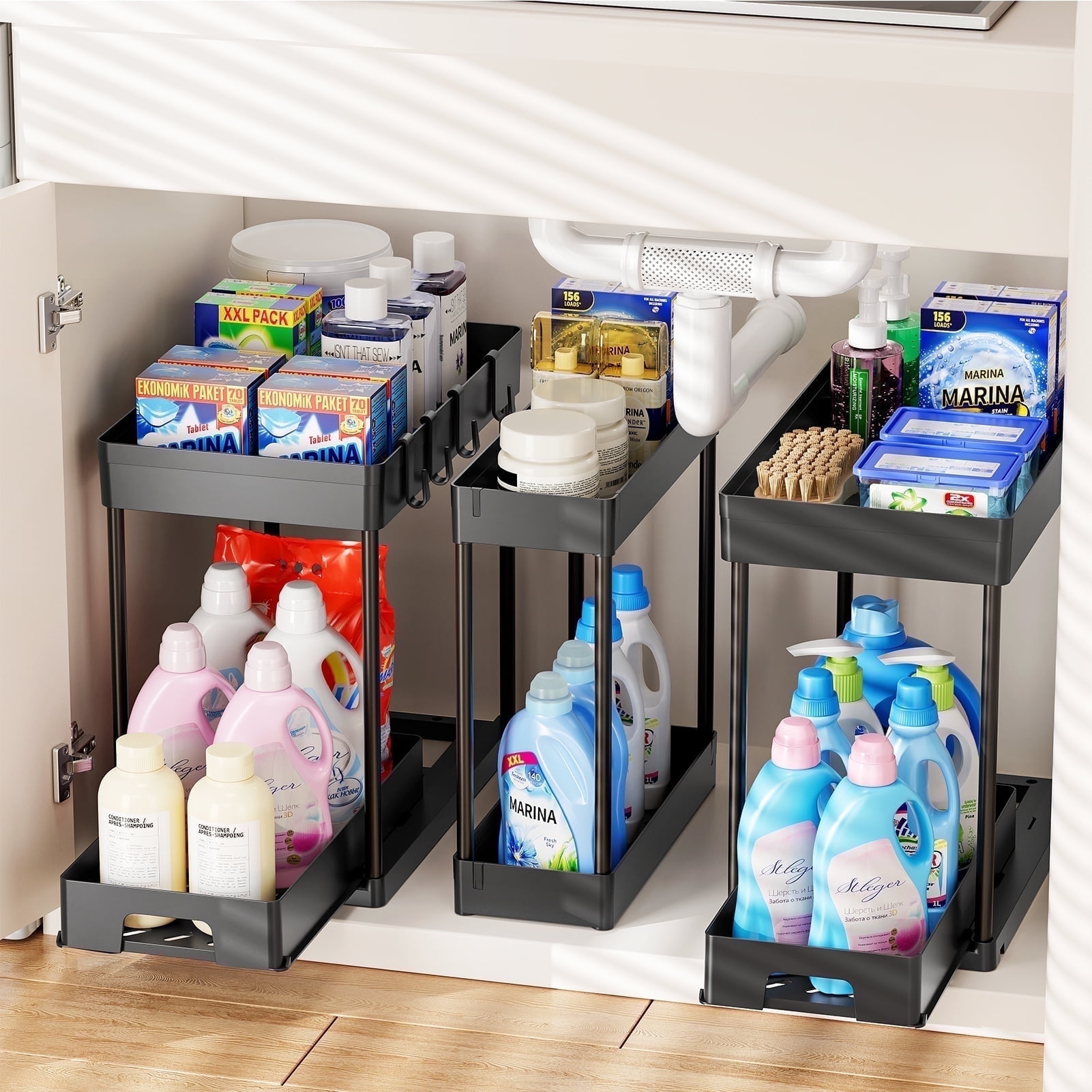 3 Pack Under Cabinet Organizers, 2-Tier Multi-Use Kitchen Cabinet ...