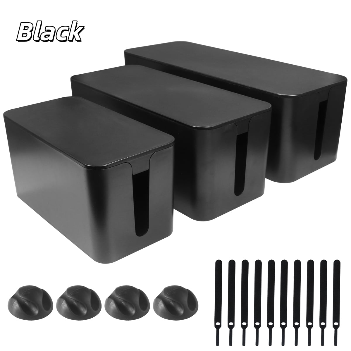 3 Pack Cable Organizer Box, Hide Power Strips, Cords, Under Desk Cord ...