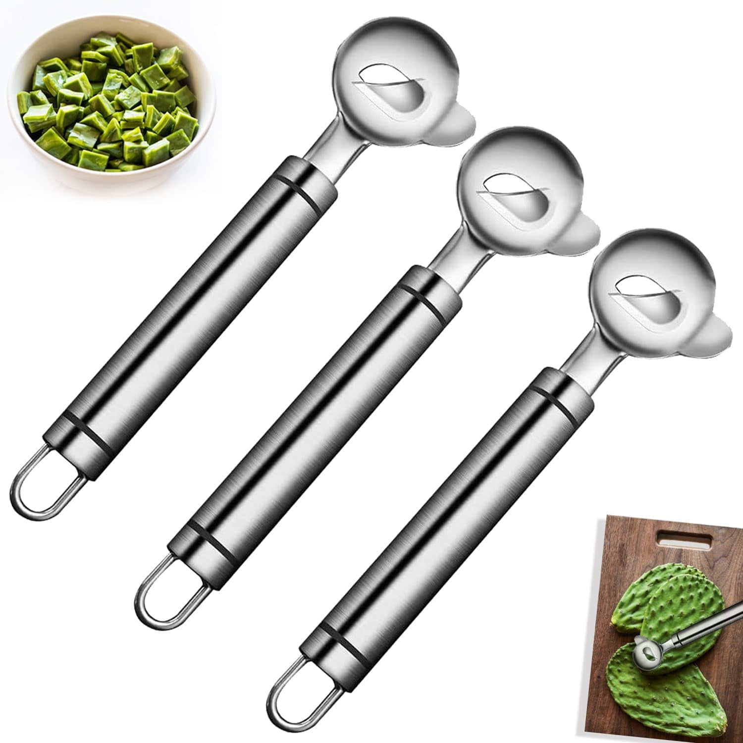 3 Pack Cactus Peeler Spoon,2025 Stainless Steel Multi-Function Cactus ...