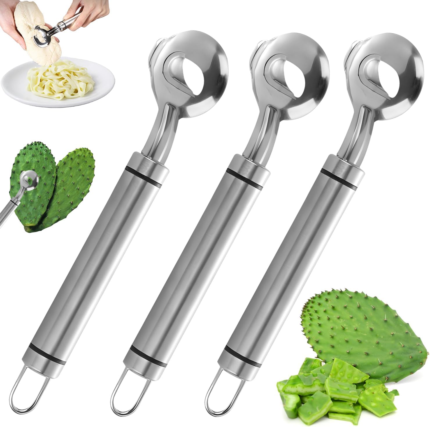 3 Pack Cactus Peeler Spoon, Stainless Steel Cuchara Pelador de Nopales ...