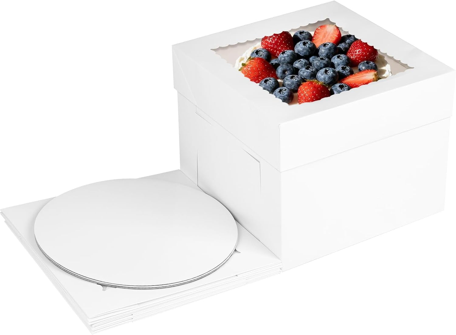3 Pack Cake Boxes 10 Inch, Tall Bakery Containers with Boards, White ...