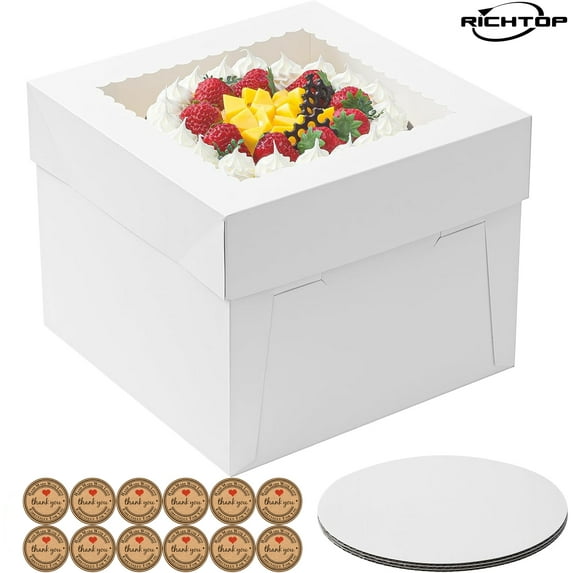 RICHTOP 3 Pack Cake Boxes 10x10x8 Inches with Window and Cake Boards ...