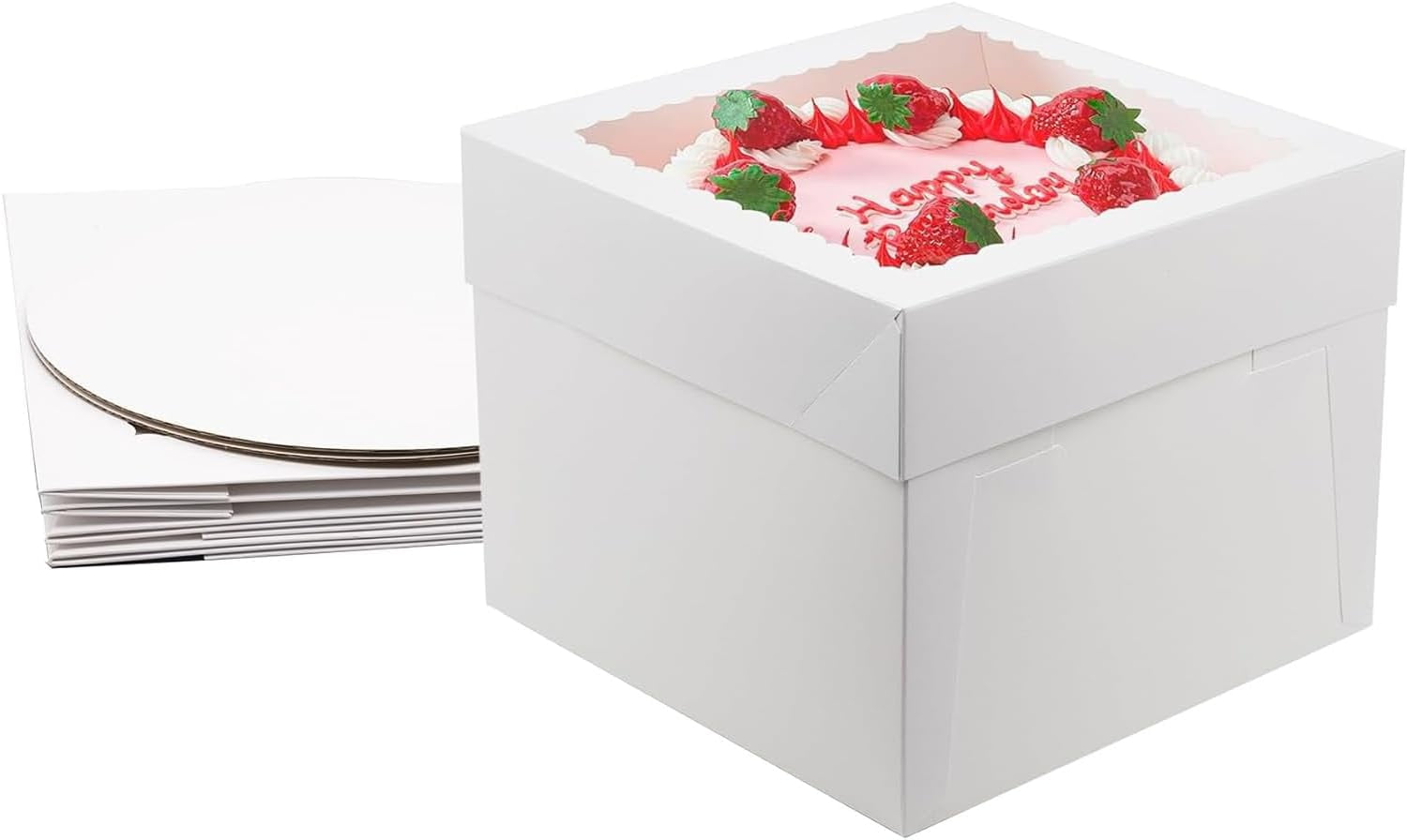 3 Pack Cake Boxes, 10x10x8 Inches Tall Cake Box with Boards, White ...