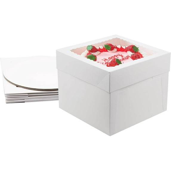 3 Pack Cake Boxes, 10x10x8 Inches Tall Cake Box with Boards, White ...