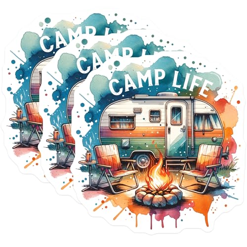 (3 Pack) Camp Life Decals - Camper Van Stickers - Bonfire Camping Art ...
