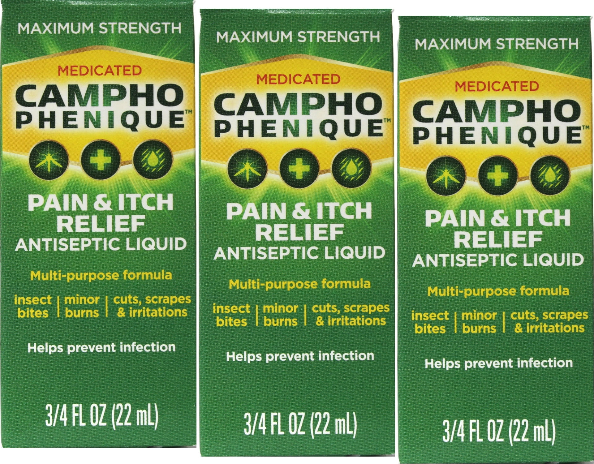 Campho-Phenique 3 Pack - Pain & Itch Relief Antiseptic Liquid 0.75 oz ...