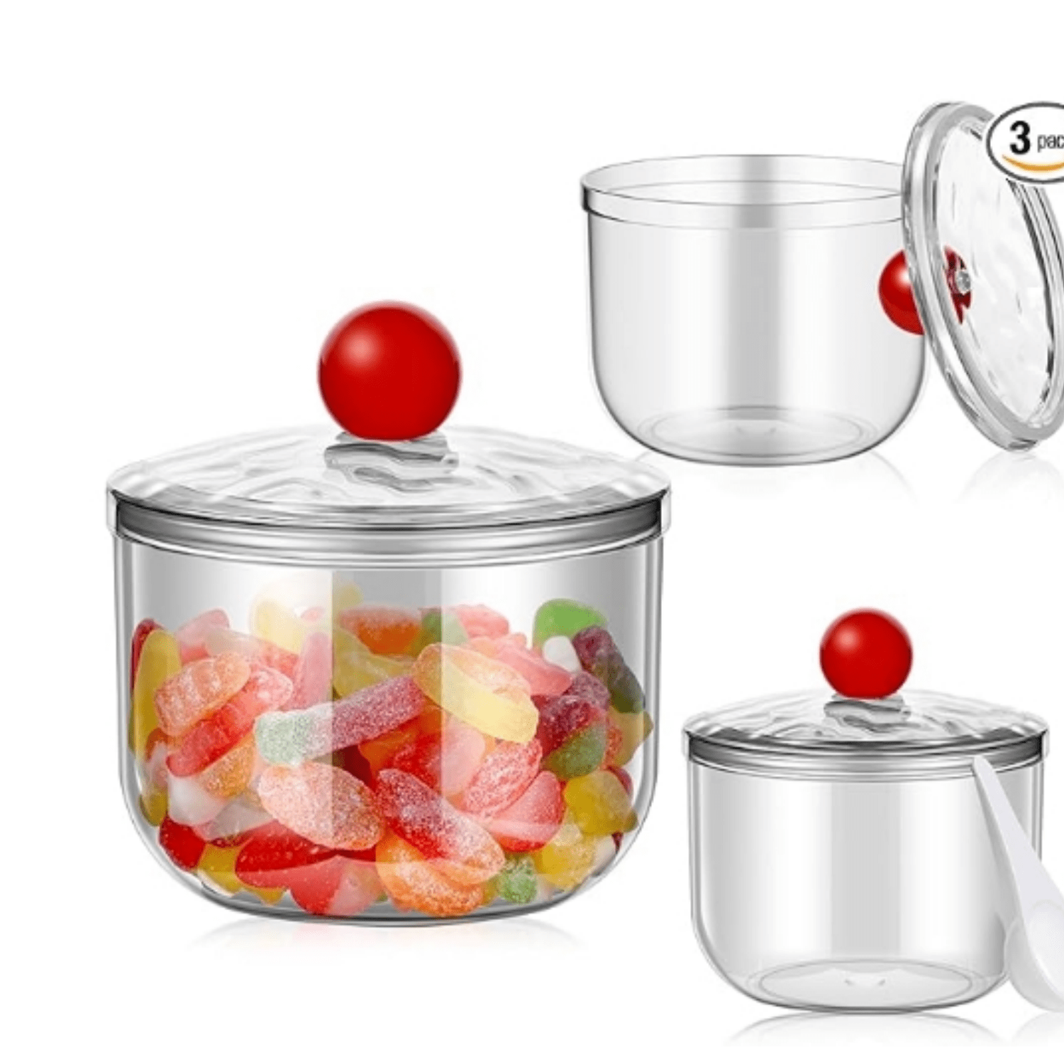 3 Pack Candy Jar, Clear Plastic Candy Jar with Lid for Office Desk ...